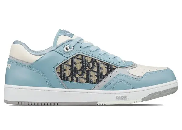 Dior B27 Low Smooth Calfskin - Light Blue/cream/beige And Black Oblique Jacquard Canvas