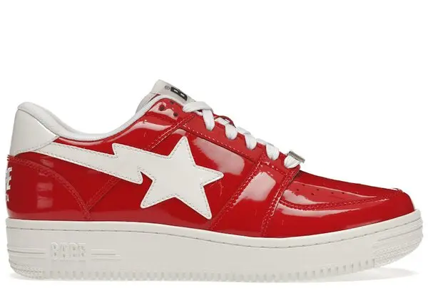 BAPE A Bathing Ape Sta Low Patent Sneakers - Red/white