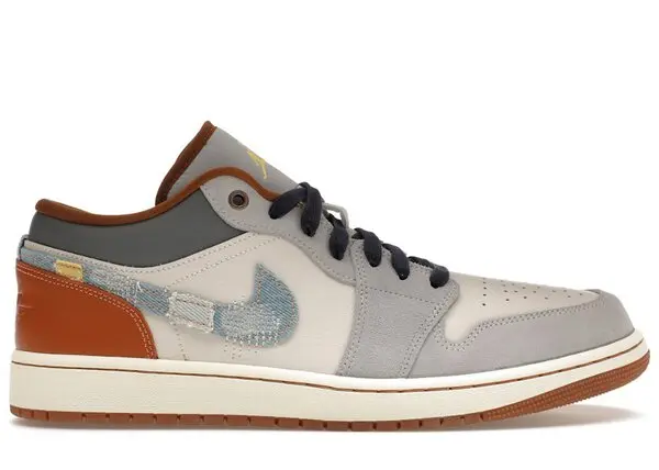 JORDAN 1 Low Se Repaired Denim Swoosh Sneakers - Phantom/off White/coconut Milk