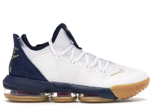 Nike Lebron 16 Low Olympic Sneakers - White/metallic Gold/midnight Navy Blue