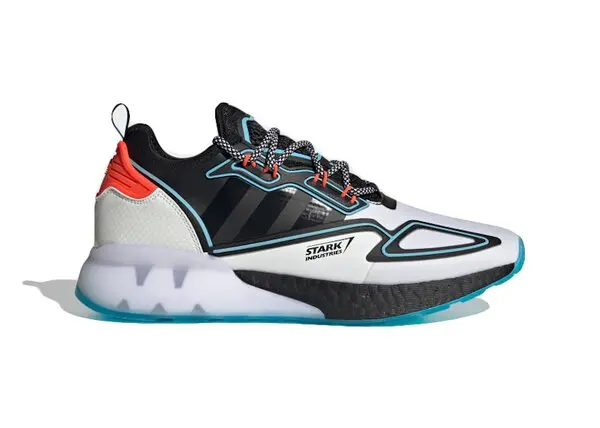 Adidas Zx 2k Boost Marvel Iron Stark Industries Sneakers - White/core Black/bright Cyan