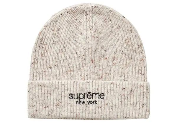 Supreme Ribbed Rainbow Speckle Beanie - White
