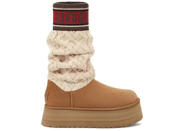 UGG Classic Sweater Letter Boots - Chestnut