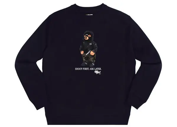 FTP Hooded Bear Crewneck Sweatshirt - Navy Blue