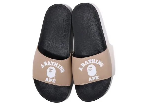 BAPE A Bathing Ape College Slide Sandal - Beige/black/white