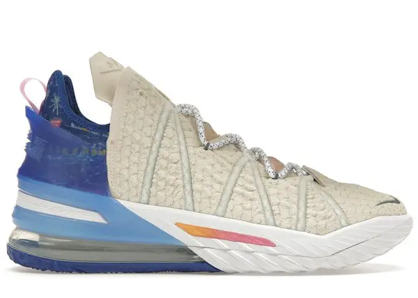 Nike Lebron 18 Los Angeles Day Sneakers - Light Cream/game Royal/spiral Sage