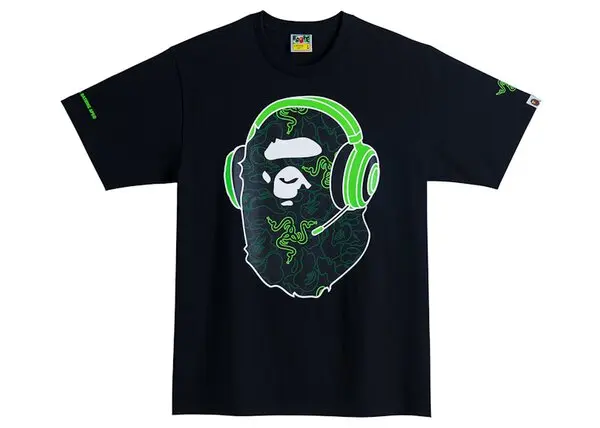 BAPE X Razer Neon Camo Ape Head T-shirt - Black Green
