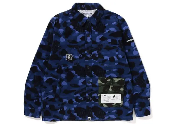 BAPE X Undefeated Camo Flannel Jacket - Navy Blue