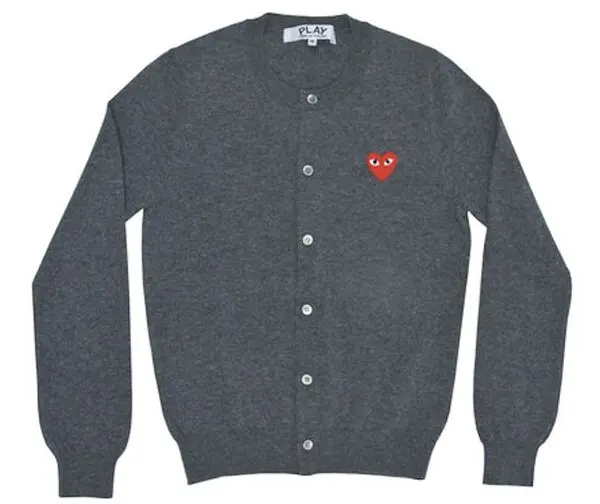 Play Comme Des Garcon Heart Knit Cardigan Sweater - Grey