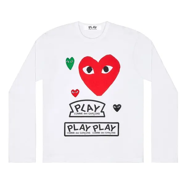 Play Comme Des Garcon Logo Red Heart Long Sleeve T-shirt
