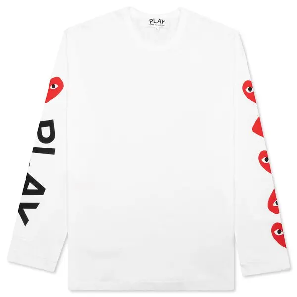 Play Comme Des Garcon Red Heart Long Sleeve T-shirt - White