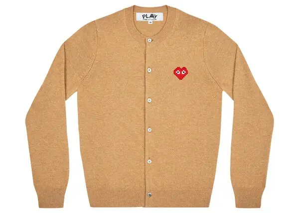 Play Comme Des Garcon X Invader Cardigan - Camel