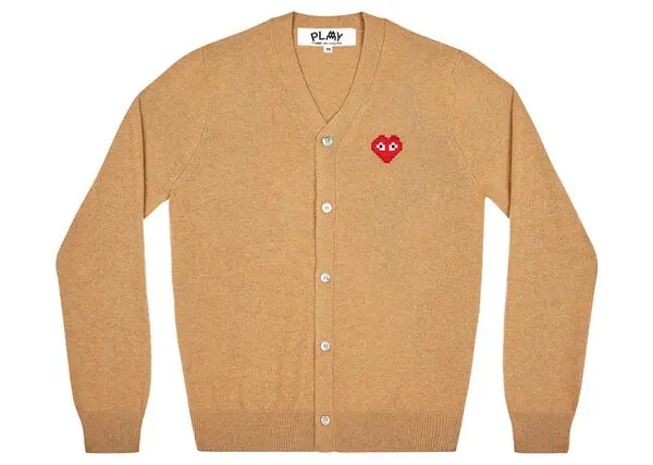 Play Comme Des Garcon X Invader Cardigan - Camel