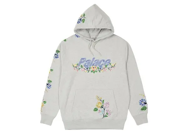 PALACE Flower Stitch Hood - Grey Marl
