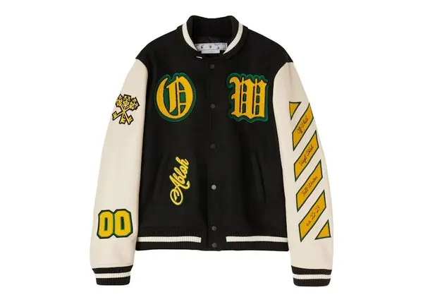 Off-White Graphics Leather Varsity Jacket