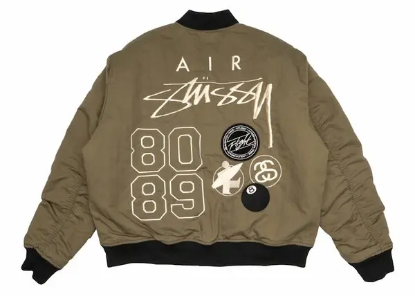 StÜssy X Nike Reversible Varsity Jacket - Medium Olive/bright Mandarin