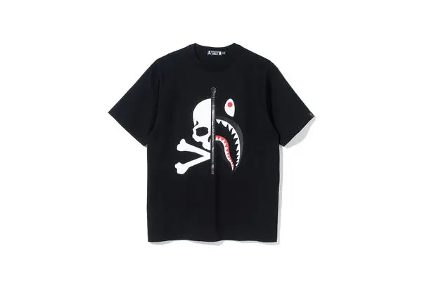 BAPE Vs Mastermind Half Skull Half Shark Double Sided Tee Shirt - Black