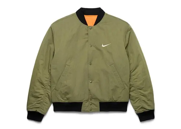 StÜssy X Nike Reversible Varsity Jacket - Medium Olive/bright Mandarin