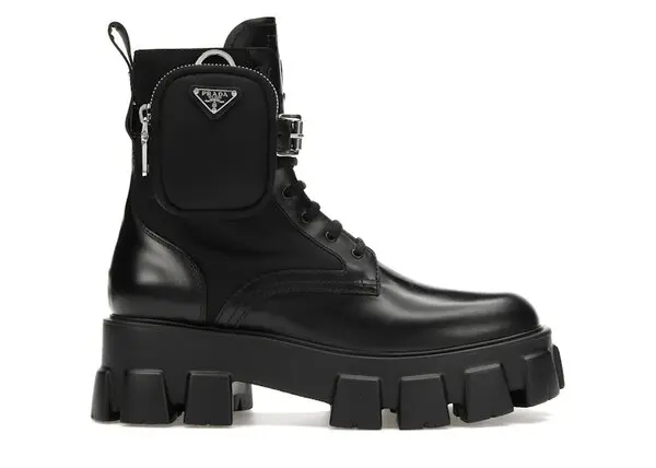 Prada Monolith 55mm Pouch Ankle Boots - Black/silver