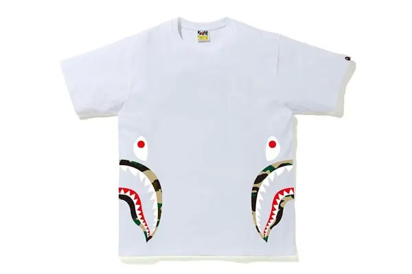 BAPE 1st Camo Side Shark Tee Shirt - White/yellow