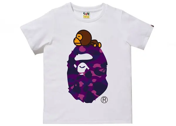 BAPE A Bathing Ape Camo Milo On Big Ape Relaxed Tee Shirt - White/purple