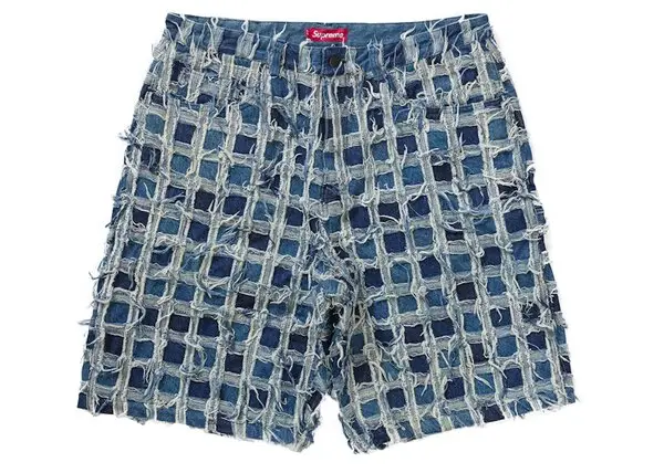 Supreme Frayed Patchwork Baggy Denim Shorts - Washed Blue