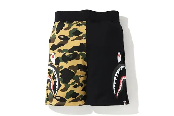 BAPE 1st Camo Side Shark Sweatshort - Black/yellow