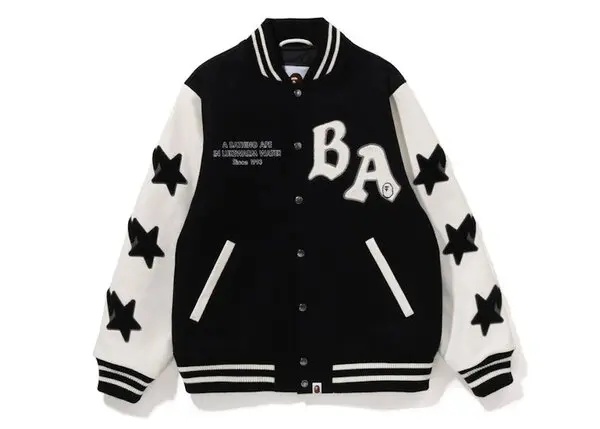 BAPE A Bathing Ape Relaxed Fit Varsity Jacket - Black