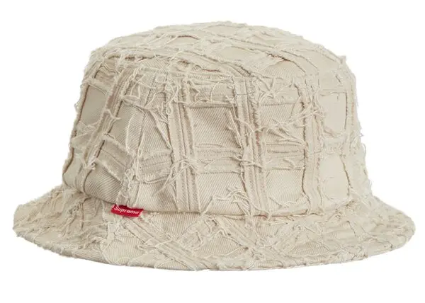 Supreme Frayed Patchwork Denim Crusher Hat - Natural