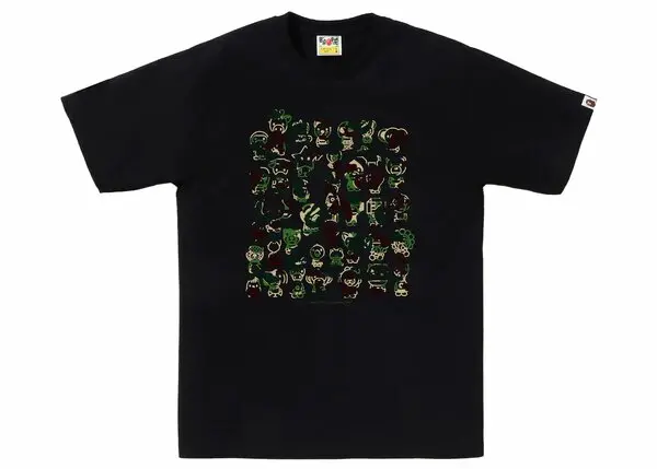 BAPE Abc Camo A To Z Tee Shirt - Black/green