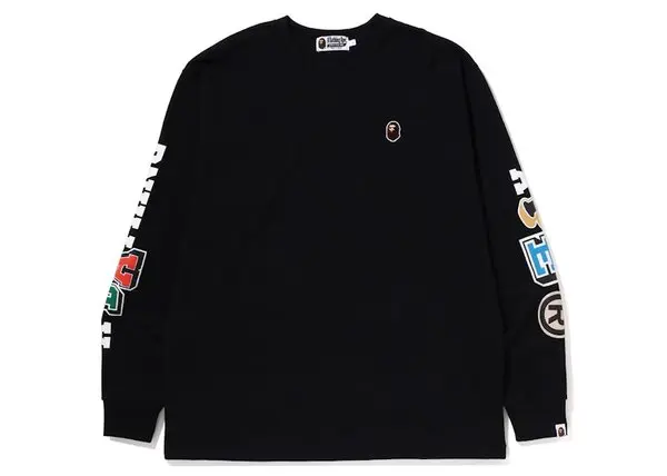 BAPE Fonts Relaxed Fit Heavyweight Long Sleeve Tee Shirt - Black