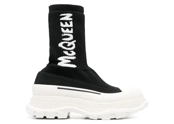 Alexander McQueen Logo Intarsia Chunky Sock Sneakers - Black/ice