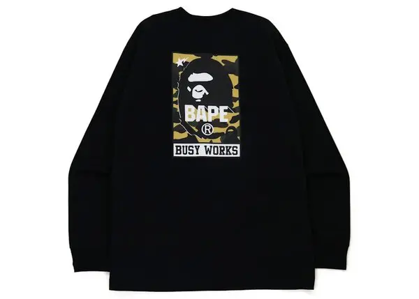 BAPE 1st Camo Busy Works Relaxed Fit Long Sleeve Tee Shirt - Black