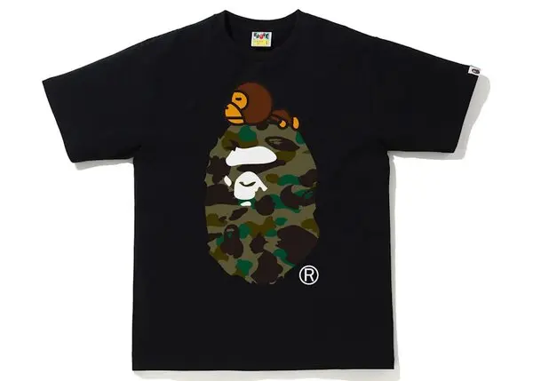 BAPE 1st Camo Milo On Big Ape Tee Shirt - Black/green