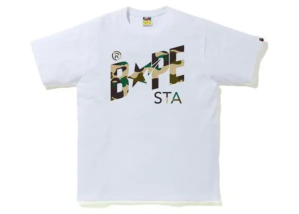 BAPE 1st Camo Sta Logo Tee Shirt - White/yellow
