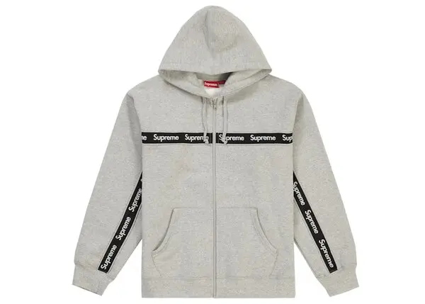 Supreme Text Stripe Zip Up Hooded Sweatshirt - Heather Grey