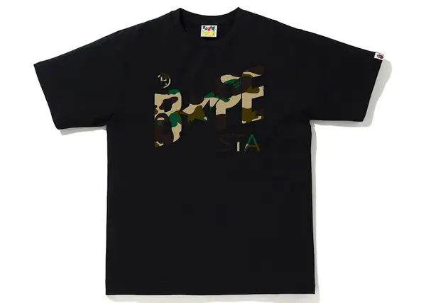 BAPE 1st Camo Sta Logo Tee Shirt - Black/yellow
