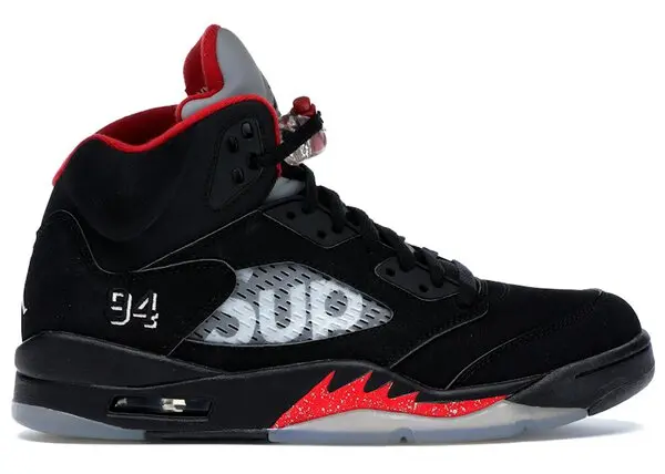 JORDAN 5 Retro Supreme Sneakers - Black/fire Red