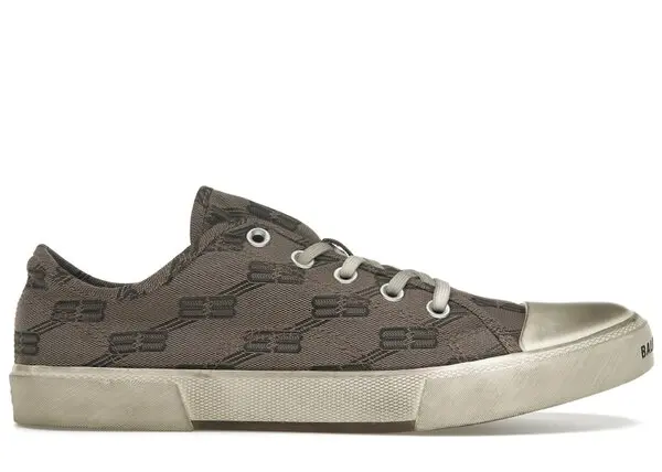 Balenciaga Paris Low Bb Monogram Sneakers - Dark Mink Grey/vintage White