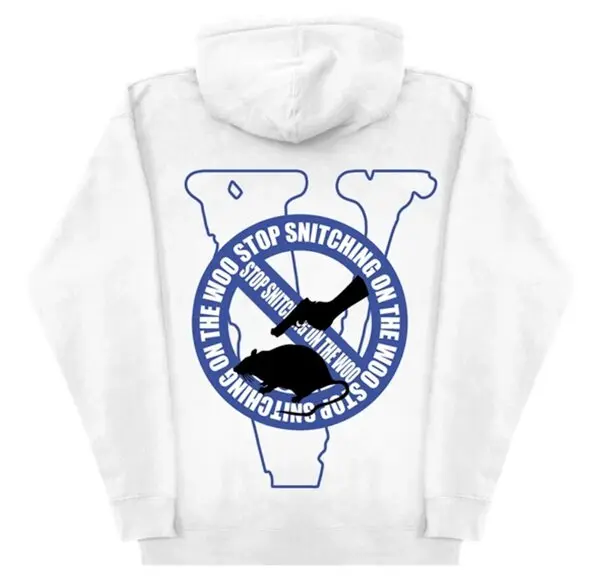 POP SMOKE X Vlone Stop Snitching Hoodie - White/blue