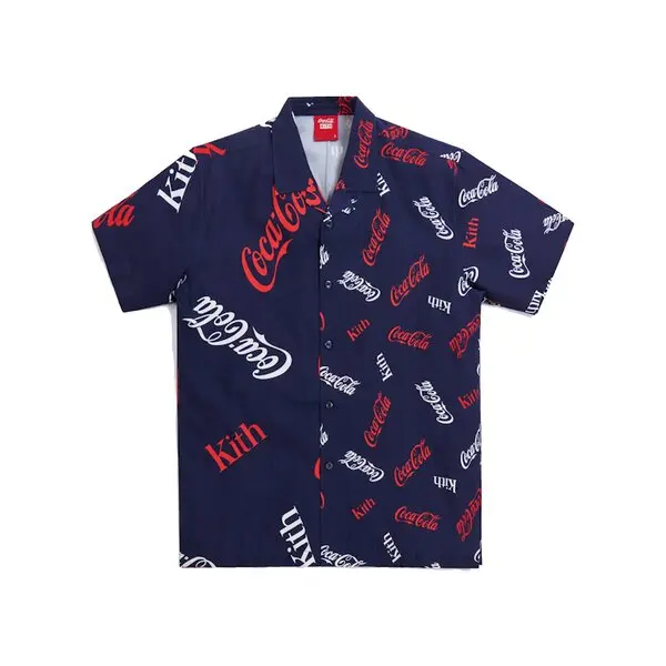 Kith X Cocacola Printed Camp Collar Shirt - Navy Blue