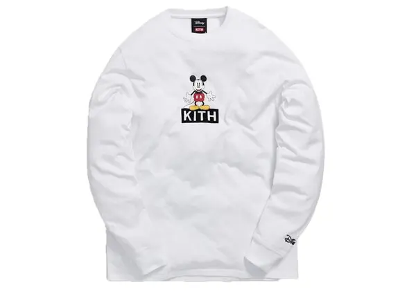 Kith X Disney 30s Mickey Standing Classic Logo Long Sleeve Tee Shirt - White