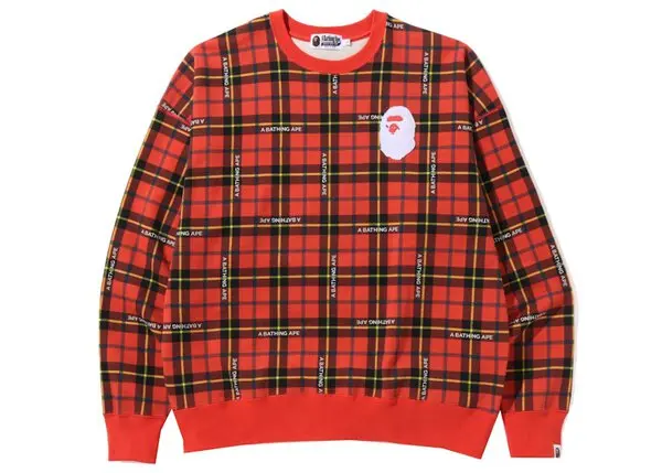 BAPE Logo Check Crewneck Sweatshirt - Red