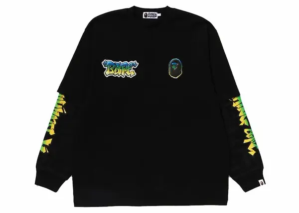 BAPE Lux Sport Pattern Oversized Double Long Sleeve Tee Shirt - Black