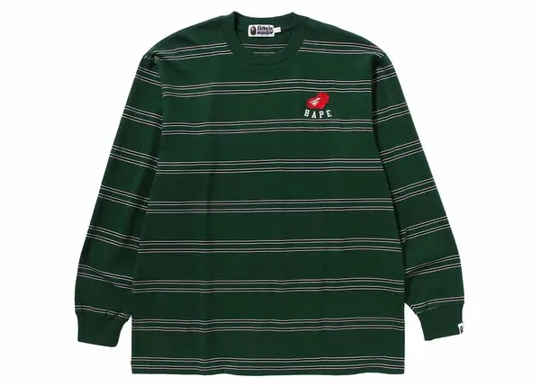 BAPE Ape Heart Hoop Long Sleeve Tee Shirt - Green