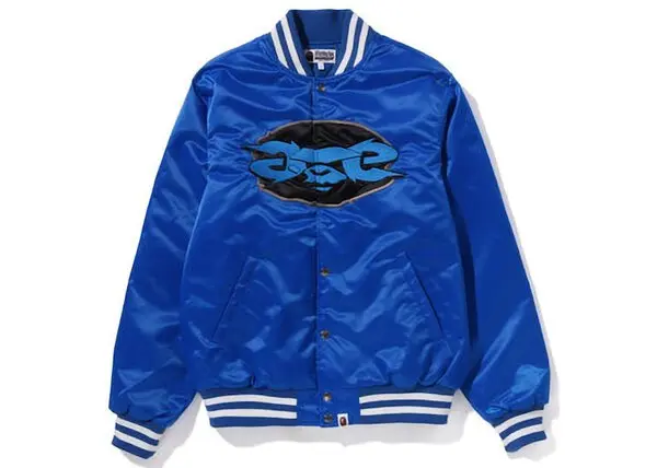 BAPE Ape Relaxed Fit Nylon Varsity Jacket - Blue