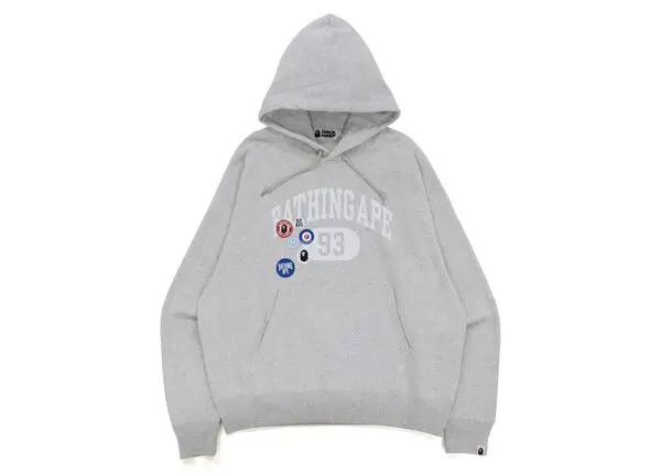 BAPE Badge Motif Loose Fit Pullover Hoodie - Gray