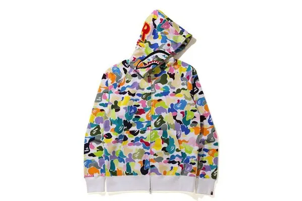 BAPE Camo Shark Full Zip Ponr Hoodie - White