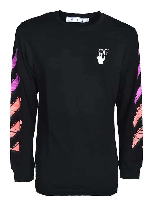Off-White Diagonal Striped Marker Long Sleeve T-shirt - Black Fuchsia