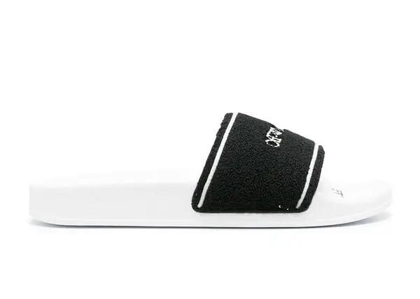 Off-White Chenille Slide With Embroidered Logo - Black/white